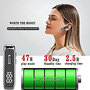 HZDJS Bleutooth earpiece Bluetooth earpiece for Cell Phone Bluetooth Headset with Ear Hook Digital Display Style Bluetooth v5.2 for Business/Office/Dviring/Sporting, Black