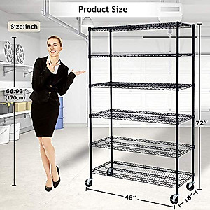 Payhere Metal Storage Shelves, Wire Shelving Unit w/Wheels, 6000 LBS Heavy Duty Industrial Utility Steel Storage Rack, 6 Tier NSF UltraDurable Shelf Organizer Racks for Garage Kitchen Storage (Black)