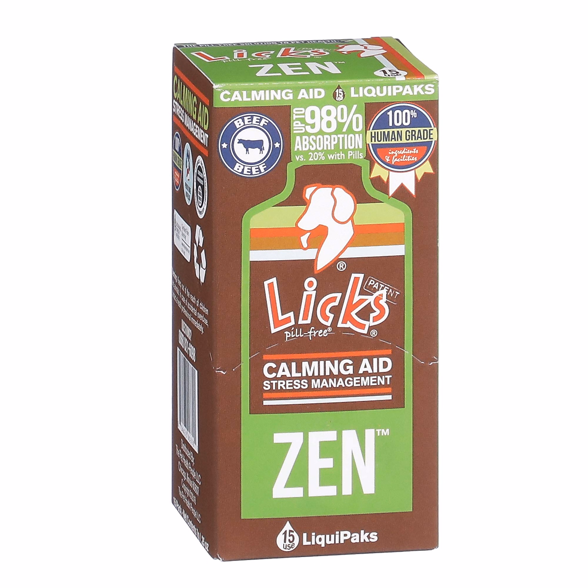 Licks Pill Free Zen Dog Calming - Calming Aid Supplements for Aggressive Behavior and Nervousness - Calming Dog Treats for Stress Relief & Dog Health - Gel Packets - Braised Beef Flavor, 15 Use