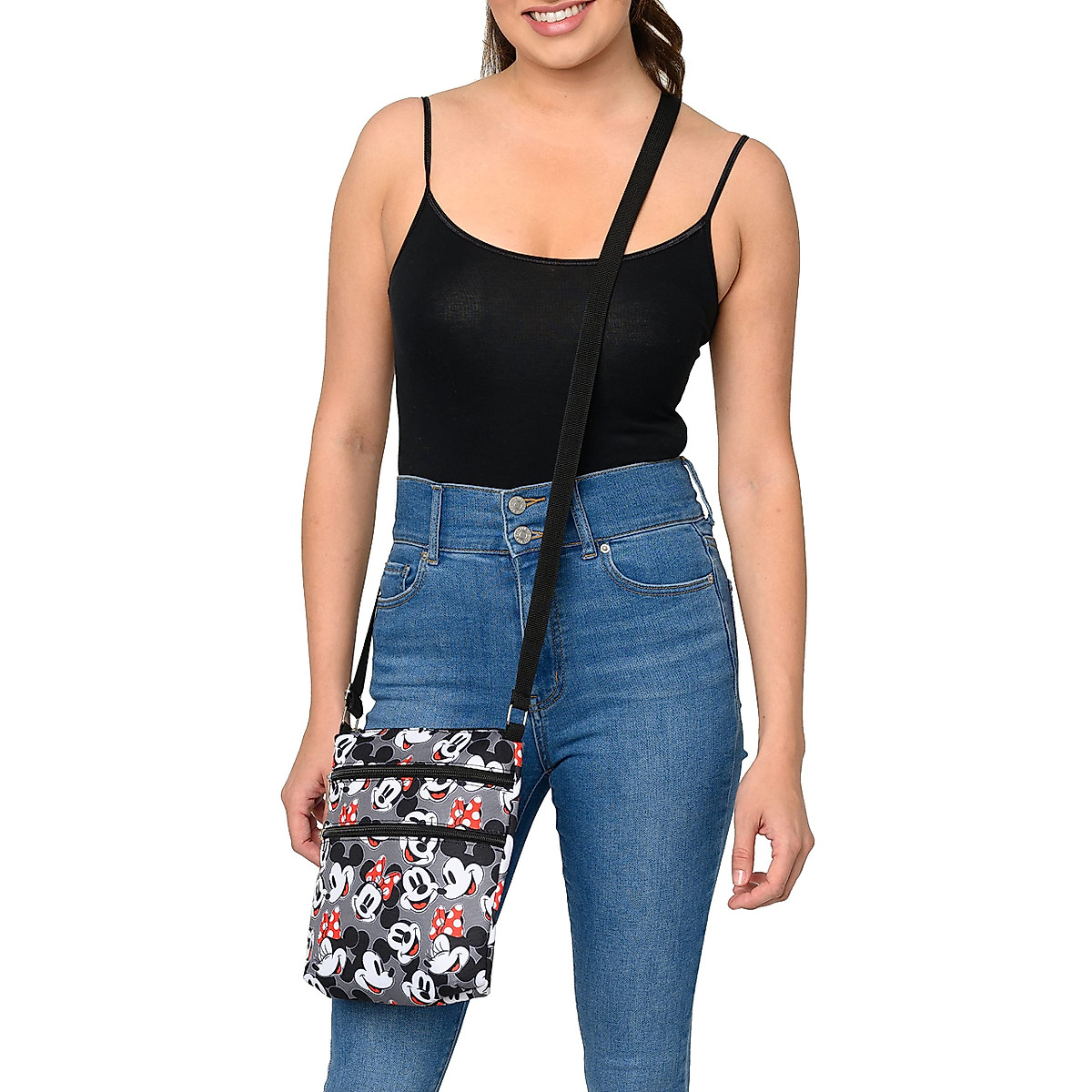 Disney Crossbody Bag Mickey & Minnie Mouse Travel Passport (Mickey Minnie Grey)