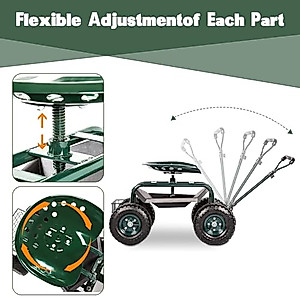 Kinsuite Rolling Utility Garden Cart Patio Wagon with Adjustable 360 Degree Swivel Seat Heavy Duty Steel Frame