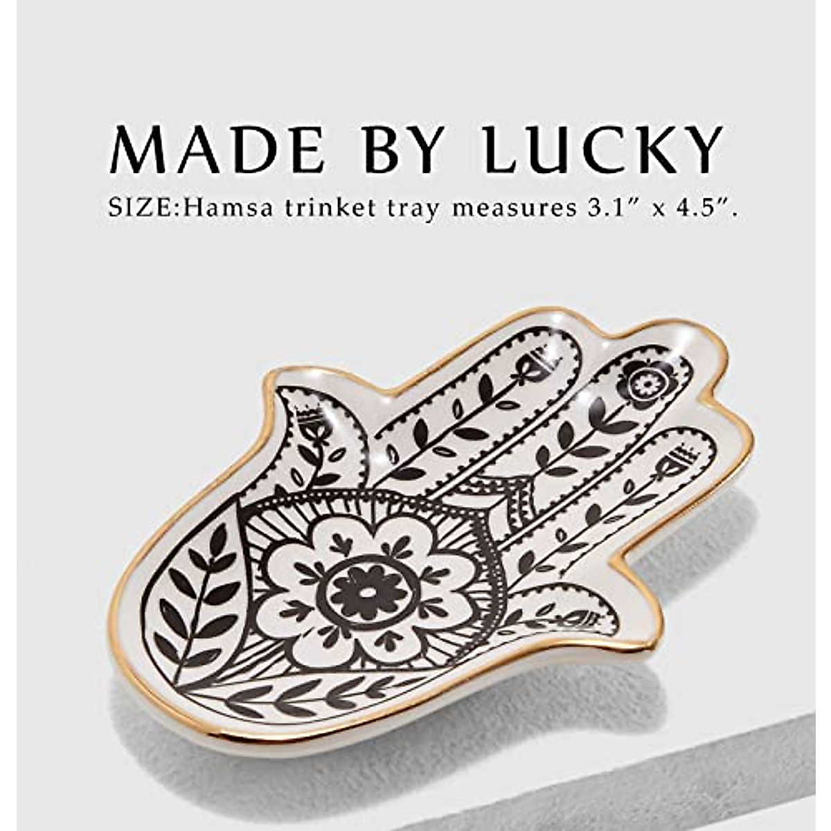 MADE BY LUCKY Jewelry Dish Trinket Dish Ring Dish Ceramic Hamsa Evil Eye Hand of Fatima Holder Key Ashtary Trinket Plate Bowl Small Boho Home Decorative Cute Decor Jewelry Tray Dish Gift Mom Brithday