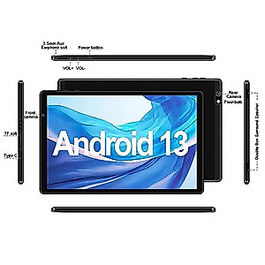 Tablet 10 inch Android 13 Tablets with 14GB RAM 128GB ROM, Octa-Core 2.0 GHz, 8000mAh Battery, 5G WiFi, Bluetooth 5.0, HD IPS Touchscreen, 5+8MP Camera Tablet with Keyboard Mouse Case, Gift Black