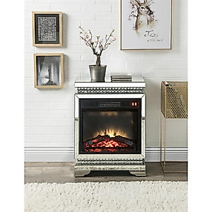 Acme Lotus Electric Wood Fireplace in Mirrored and Faux Ice Cube Crystals
