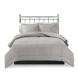 Madison Park Sarasota All Season Microcell Down Alternative Box Quilted Comforter Mini Set, King/Cal King, Grey