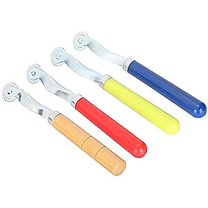 4Pcs Tracing Wheel Wooden Sewing Tools Marking & Tracing Tools Plastic Handle Stitch Marking Spacer for Sewing Patterns Wheel Sewing Tool with Packaging Bag Leather Paper Cloth