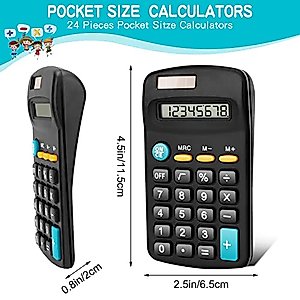 24 Pack Basic Calculators for Students Pocket Size Mini Calculators 8 Digit Display Basic Calculator Solar Battery Dual Power Handheld Calculators for Office School and Home
