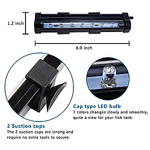 PULACO 1 Watt Aquarium Fish Tank Air Stone with Automatic Color Changing LED Light for Small Fish Tank Air Pump