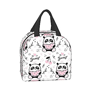 Senheol Cute Panda Eating Watermelon Print Lunch Box, Kawaii Small Insulation Lunch Bag, Reusable Food Bag Lunch Containers Bags for Women Men