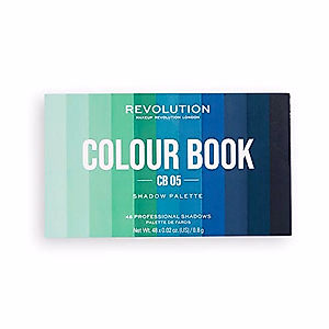 Makeup Revolution Color Book Eyeshadow Palette, 24 Shimmer Hues & 24 Matte Shades, Blues, Cruelty-Free, Green & Yellow Tones, 0.96 Oz