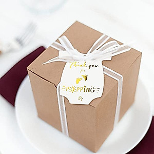 joycraft 100PCS Thank You for Popping by Tags,Gold High-end Cardstock Baby Onesie Favors Labels with Jute String,Personalized Gift Tags for Baby Shower and Brithday Party（2.36"x1.96")