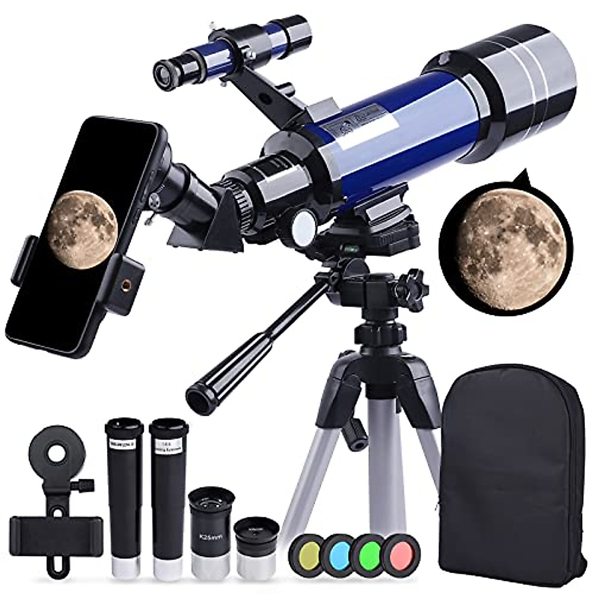 Telescope, Telescope for Kids Beginners Adults, 400mm AZ Mount 16X-200X Telescope, 70mm HD Refractor Astronomical Telescope with Adjustable Tripod, Backpack, Phone Adapter…