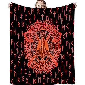 LINGXUQK Norse Mythology Viking Decor Blanket Odin Rune Witchcraft Norse Decor Sherpa Fleece Throw Blanket Lightweight Fluffy Blankets for Viking Gifts for Men…