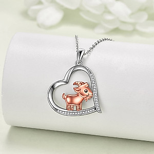 YAFEINI Goat Gifts for Goat Lovers Sterling Silver Goat Heart Necklace Goat Pendant Jewelry for Women