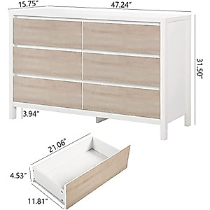LTMEUTY Dresser for Bedroom - Modern Bedroom Dresser with 6 Drawers, Wooden Horizontal Dresser, Chest of Dresser