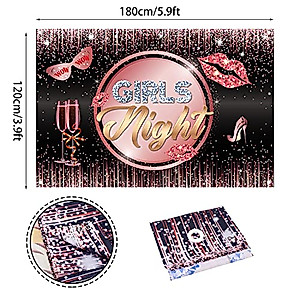 Girls Night Backdrop Banner Party Decorations for Women Lady Girls Rose Gold Pink High Heels Champagne Bachelorette Bridal Shower Night Background Photography Decor Supplies Glitter