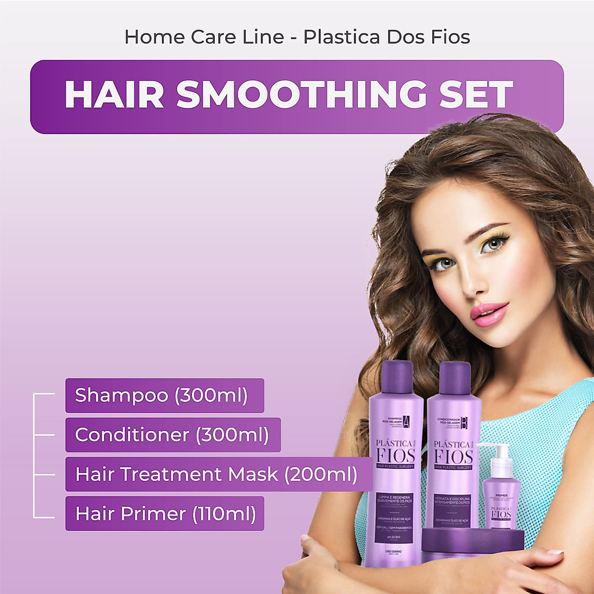 CADIVEU Home Care Line - Plastica Dos Fios Hair Smoothing Set: Shampoo, Conditioner, Hair Treatment Mask, Hair Primer (Set of 4)
