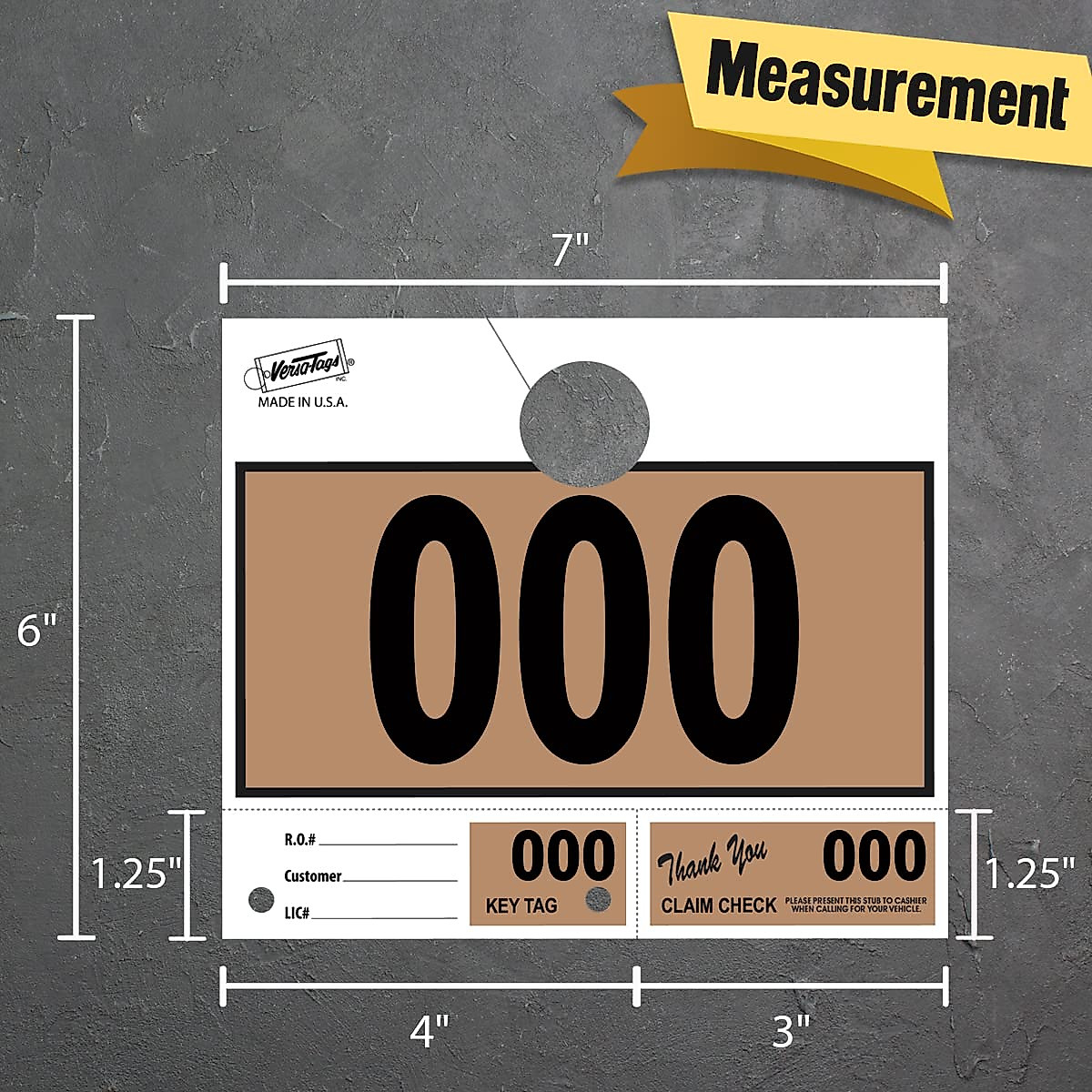 3000 Automotive 3 Part Service Dispatch Numbers Mirror Hang Tags Numbered 000, 1000, 2000 RL78 Style Color Coded Tan Service Dispatch Numbers with 1.25” Slotted Hang Tag Cutout