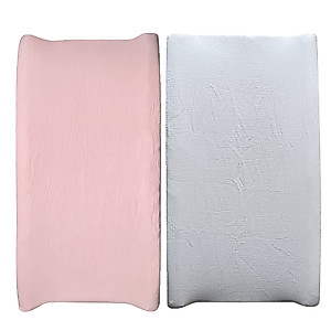 Muslin Changing Pad Cover, 2 Pack Changing Pad Covers, Baby Changing Table Pad Cover Cradle Sheet Soft and Breathable(Pink+Grey) (Pad Cover01)