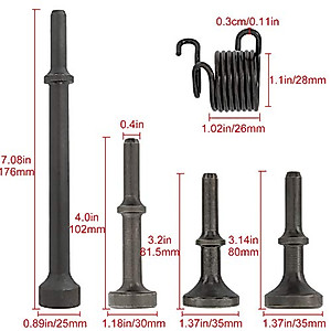 5 Pcs Smoothing Air Hammer Tool Kit Pneumatic Chisel Bits Accessories 0.401'' (10mm) Shank Air Hammer Extended Length With Spring