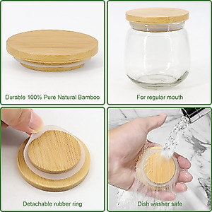 4 Pack Oui Yogurt Jar Lids, iNUREYE Bamboo Wood Lids Fit Oui Jar Lids with Silicone Sealing Rings, Oui Yogurt Bottle Label and Chalk Marker, Ball Wooden Lids For 5 Oz Oui Yogurt Jars