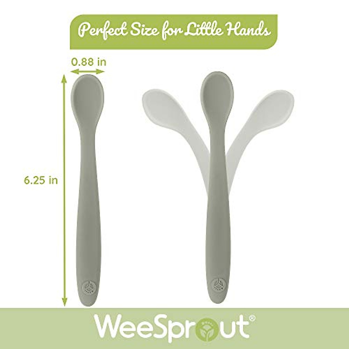 WeeSprout Silicone Baby Spoons - First Stage Infant Feeding Spoons With Soft-Tip, Bendable Baby Utensils for Parent & Self-Feeding, Ultra-Durable & Chewproof, Dishwasher Safe, Set of 3