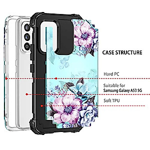 Casetego Compatible with Galaxy A53 5G Case,Floral Three Layer Heavy Duty Sturdy Shockproof Full Body Protective Cover Case for Samsung Galaxy A53 5G,Blue Flower