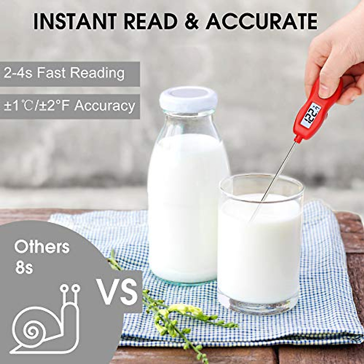 Digital Kitchen Food Meat Thermometer - AIMILAR AY6001-R1 Instant Read Cooking Meat Thermometers for Cooking and Grilling with Backlight Waterproof Magnetic for Grill Oven BBQ Smoker Turkey Water