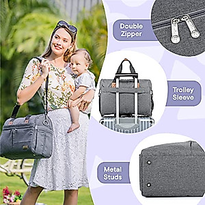 Diaper Bag Tote, RUVALINO Hospital Bags for Labor and Delivery, Multifunction Large Travel Weekender Overnight Bag for Mom and Dad, Convertible Baby Bag for Boy and Girls Gray