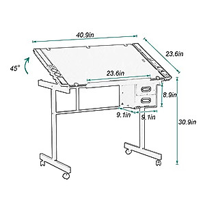 SogesHome Adjustable Drafting Table, Drawing Board Art & Craft Desk Folding Art Desk, with Side Tray, 4 Universal Lockable Casters, White