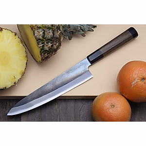 Yoshihiro Kurouchi Black-Forged Blue Steel Stainless Clad Gyuto Chefs Knife Ebony Handle (8.25'' (210mm) & No Saya)