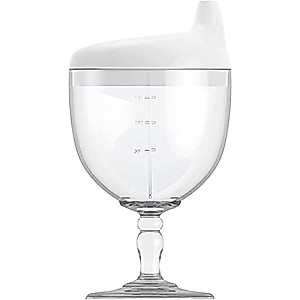 Toddler Sippy Cup - Plastic Wine Glass Goblet Beverage Mug Milk Bottle with Lid for Kids on Birthday Party Celebration (White, 1)