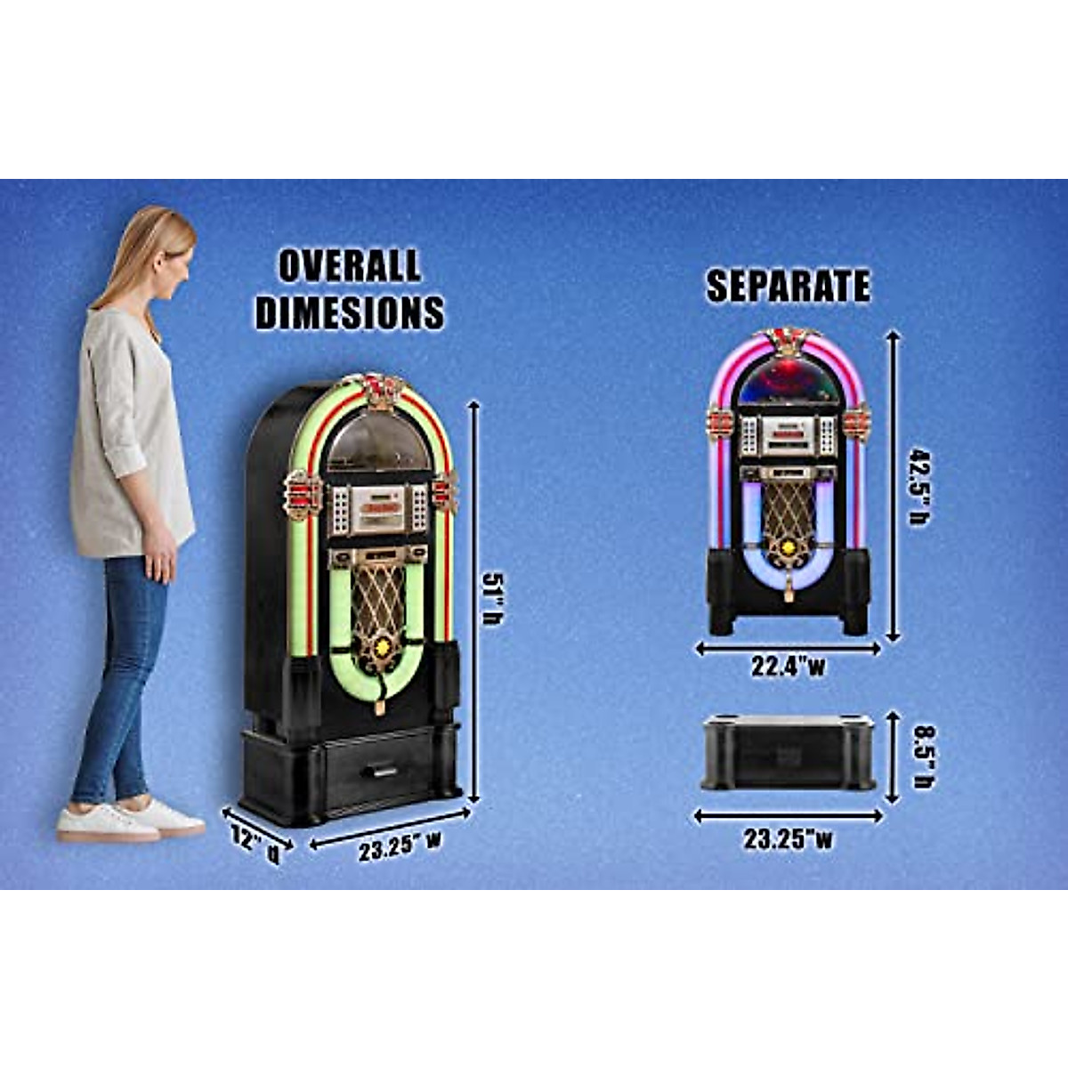 Roxby Retro Full-Size Jukebox CD Player with Bluetooth