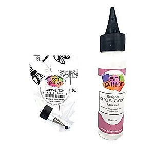 Art Glitter Pack of 2 Art Glitter Glue Designer Dries Clear Adhesive 2 oz with Ultra Fine Metal Tip