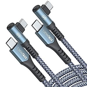 USB-C to USB-C Cable [2-Pack 10FT] PD 100W MacBook iPad Pro/Air USB C Charger Right Angle Nylon Braided Cord for iPad Pro Air 4 5 Mini 6, Samsung S23 S22 S21 S20 Ultra Note 20 10 Tab LG Moto Pixel PS5