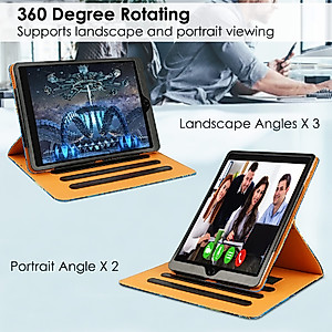 Rotating Case for iPad 9th/8th/7th Generation, iPad 10.2 case 2021/2020/2019-360 Degree Rotating Protective Stand Cover with Pencil Holder and Pocket, Auto Wake/Sleep(Almond)