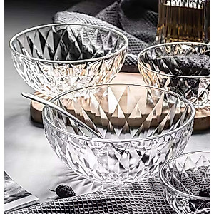 Glass Bowl, Decorative Diamond Design Bowls For Kitchen & Home Décor, Centerpiece Table Decorations Great For Dining, Living Room Décor, Serving Bowls, Salad Bowl, Pasta Bowls, Candy Bowl, Fruit Bowl.
