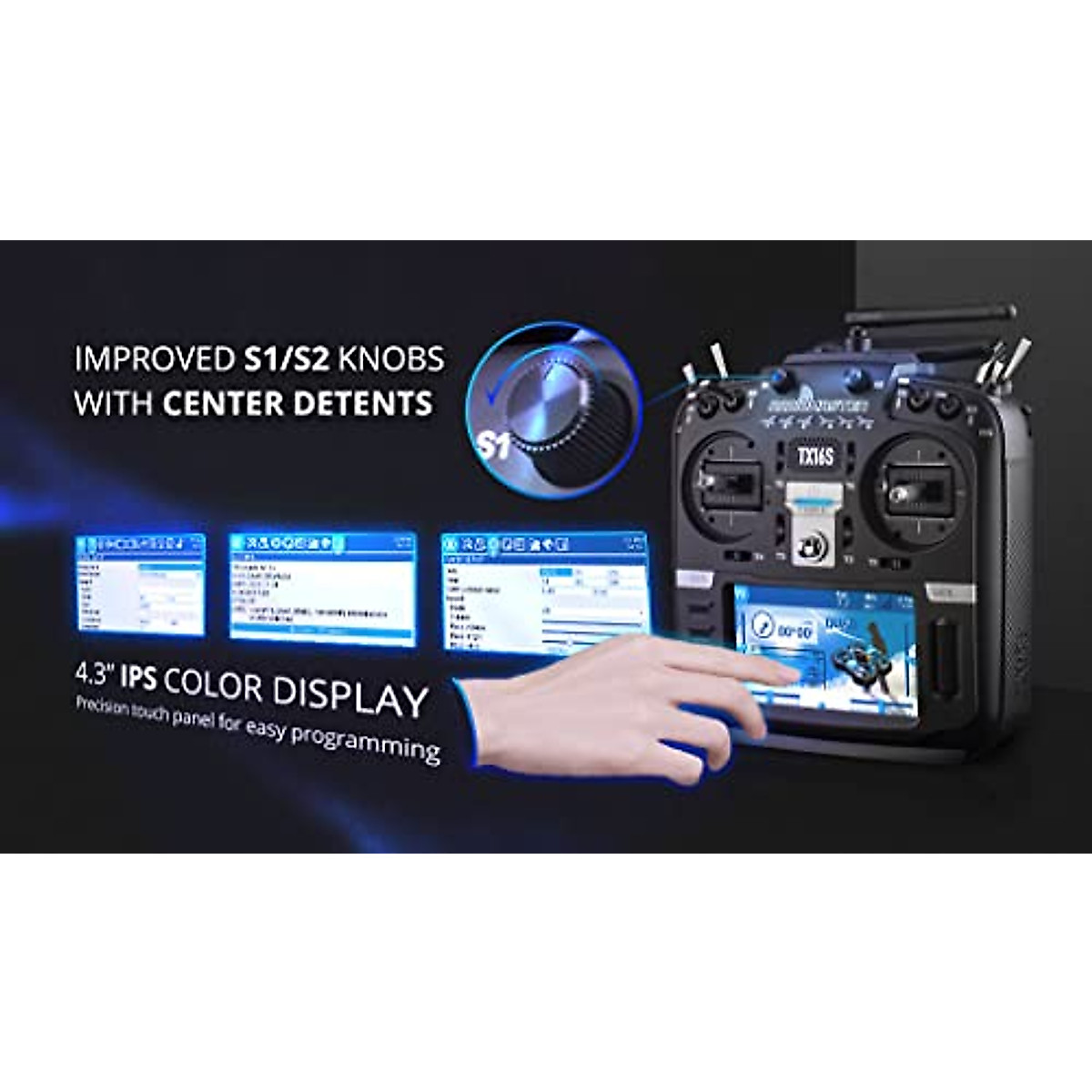 RadioMaster TX16S Mark II MAX Edition 2.4GHz 16 Channel EdgeTX OpenTX Radio Transmitter Leather Grips CNC Finished Components Mode 2 (Carbon Black, ELRS w/ AG01)