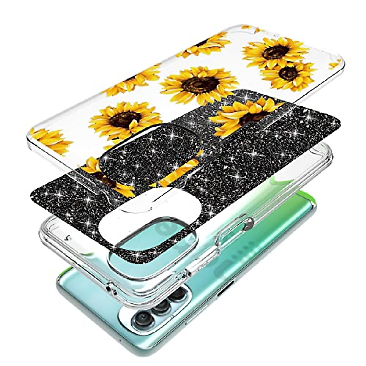 DDTKZC for Moto G Stylus 5G 2022 Phone Case，Moto G Stylus 5G 2022 Case Tempered Glass Protector Lustre Pattern-Sparkle 3 in 1 Clear Shockproof Case for Moto G Stylus 5G 2022 (Yellow Sunflower)