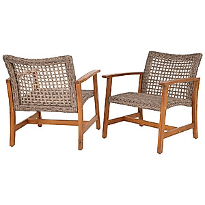 IDZO Liberte Accent Chairs Set of 2, 500lbs Weight Support, Acacia Wood, FSC Teak Finish, UV Protected, Dynamic Gray Wicker, Ideal for patios and Gardens