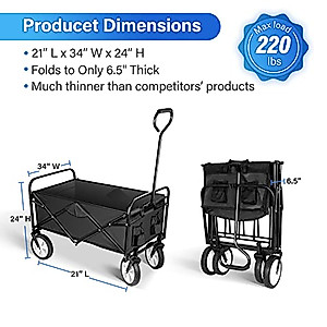 YSSOA Rolling Folding & Rolling Collapsible Garden Cart, Outdoor Camping Wagon Utility with 360 Degree Swivel Wheels & Adjustable Handle, Black 220lbs Weight Capacity Rolling Collapsible Garden Cart