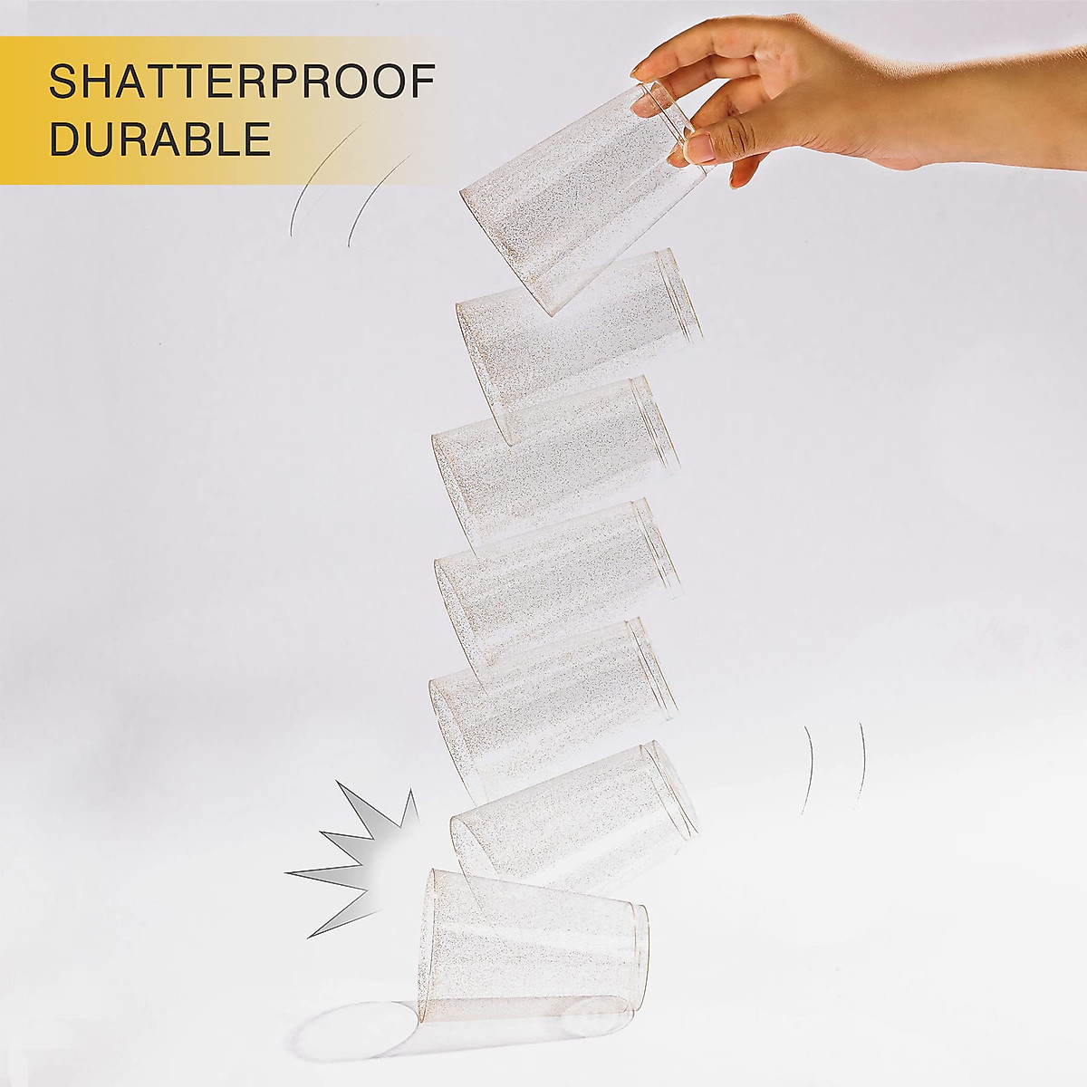 N9R 100pcs 12oz Gold Plastic Cups, Gold Glitter Disposable, Elegant Wedding and Party Cups