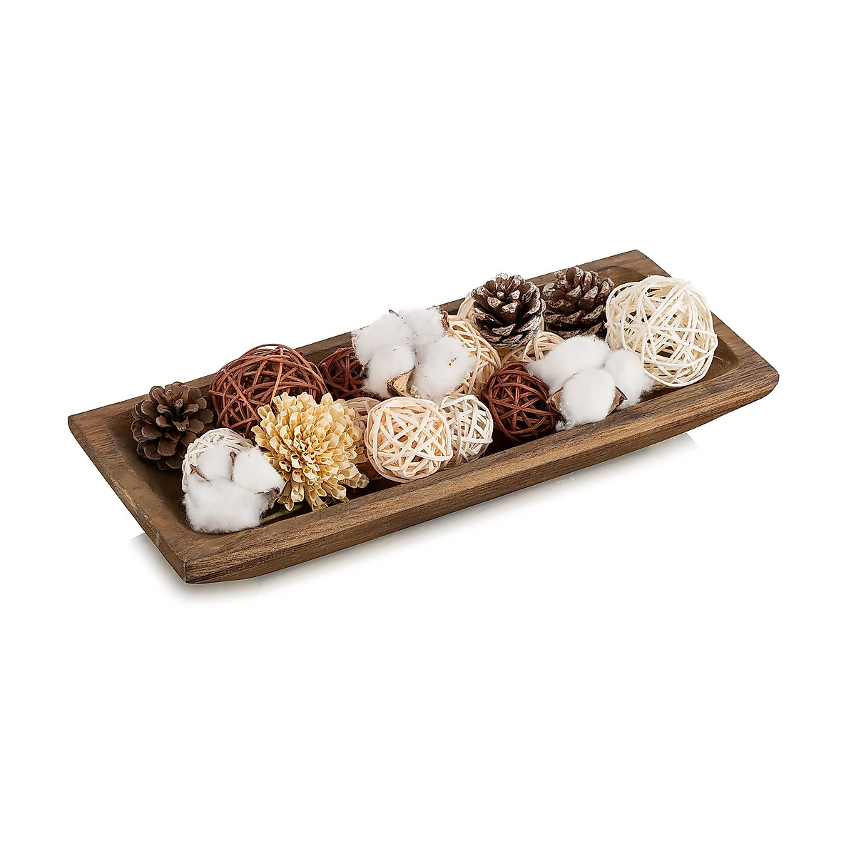 Hanobe Decorative Wooden Dough Bowl: Wood Table Centerpiece Decorations Rustic Natural Candle Holder Tray Trough for Dining Room Kitchen Decor, Brown