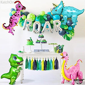 KatchOn, 4pcs Large Pink Dinosaur Balloons for Birthday Party & Baby Shower - 3D Design, Light Blue, Premium Foil, Set of 4, Girl