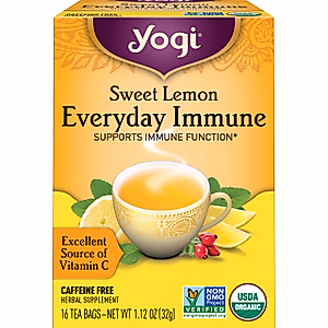 Yogi Tea Sweet Lemon Everyday Immune Tea - 16 Tea Bags per Pack (4 Packs) - Daily Immune Support Tea - Delicious Lemon Tea Bags - Includes Tulsi, Lemongrass, Rose Hip, Lemon Peel & More