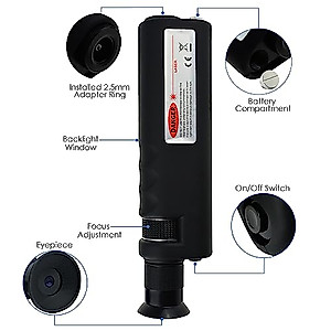 400x Handheld Fiber Optic Microscope Inspection Tool LED Light Coaxial Illumination 2.5mm FC SC ST and 1.25mm LC Adapter
