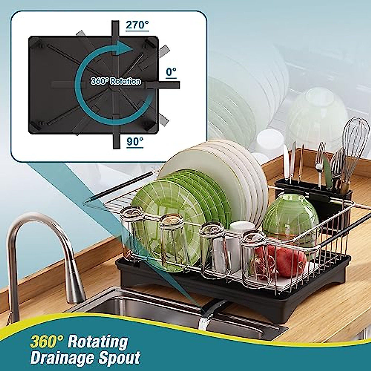 MAJALiS Sink Dish Drying Rack - Use for Countertops & in-Sinks & Over-Sink, Stainless Steel Dish Drainers for Kitchen Counter, Inside Sink Dish Dryer Racks, Kitchen Organizer, Silver