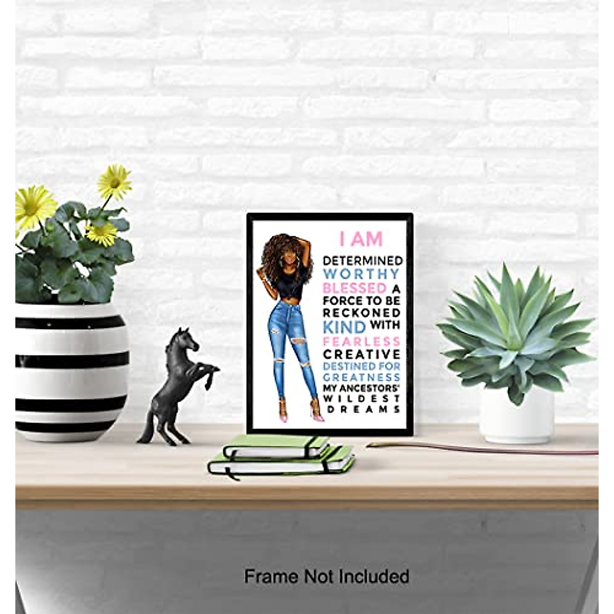 Motivational Black Wall Art for Latino Hispanic Ethnic African American Women - Inspirational Positive Quotes Home Decor Poster for Girls Room, Teens Bedroom, Bathroom - Encouragement Gifts for Women