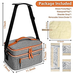 Tesuko Double-Layer Breast Pump Bag for Elvie, Willow Pumps and Medela Pump in Style, Pumping Bag with 2 Removable Dividers to Store Breast Pump, Baby Bottles and Pump Parts (Grey)