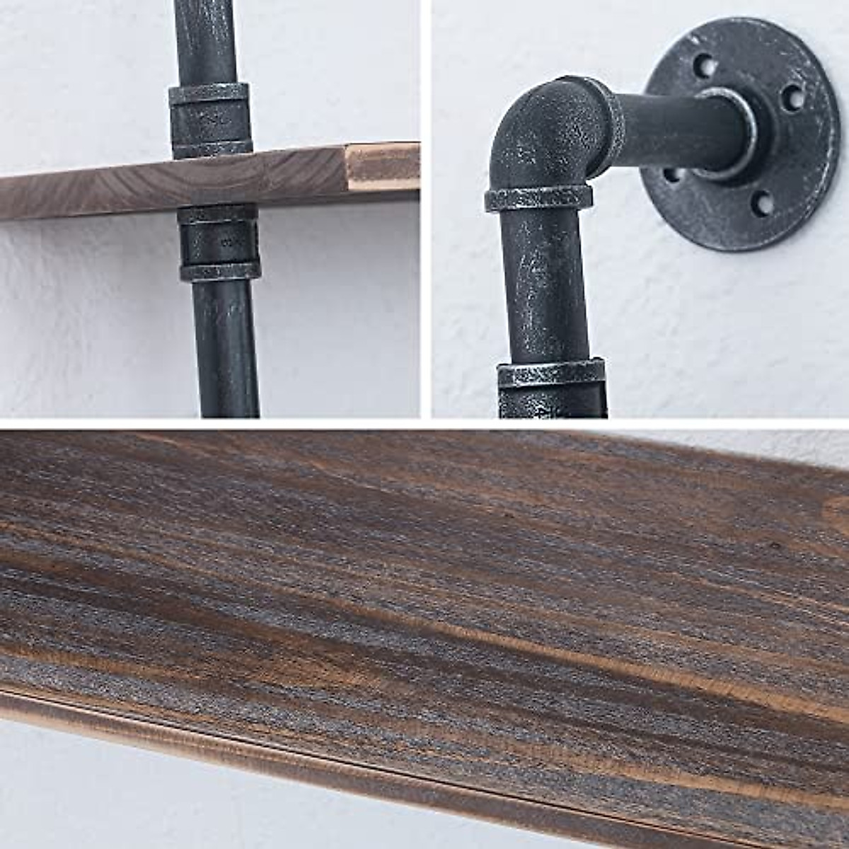 Industrial Pipe Shelving Wall Mounted,Wall Shelf Unit Bookshelf Hanging Wall Shelves,43in Rustic Metal Floating Shelves,Steampunk Real Wood Book Shelves,Farmhouse Kitchen Bar Shelving(3 Tier)